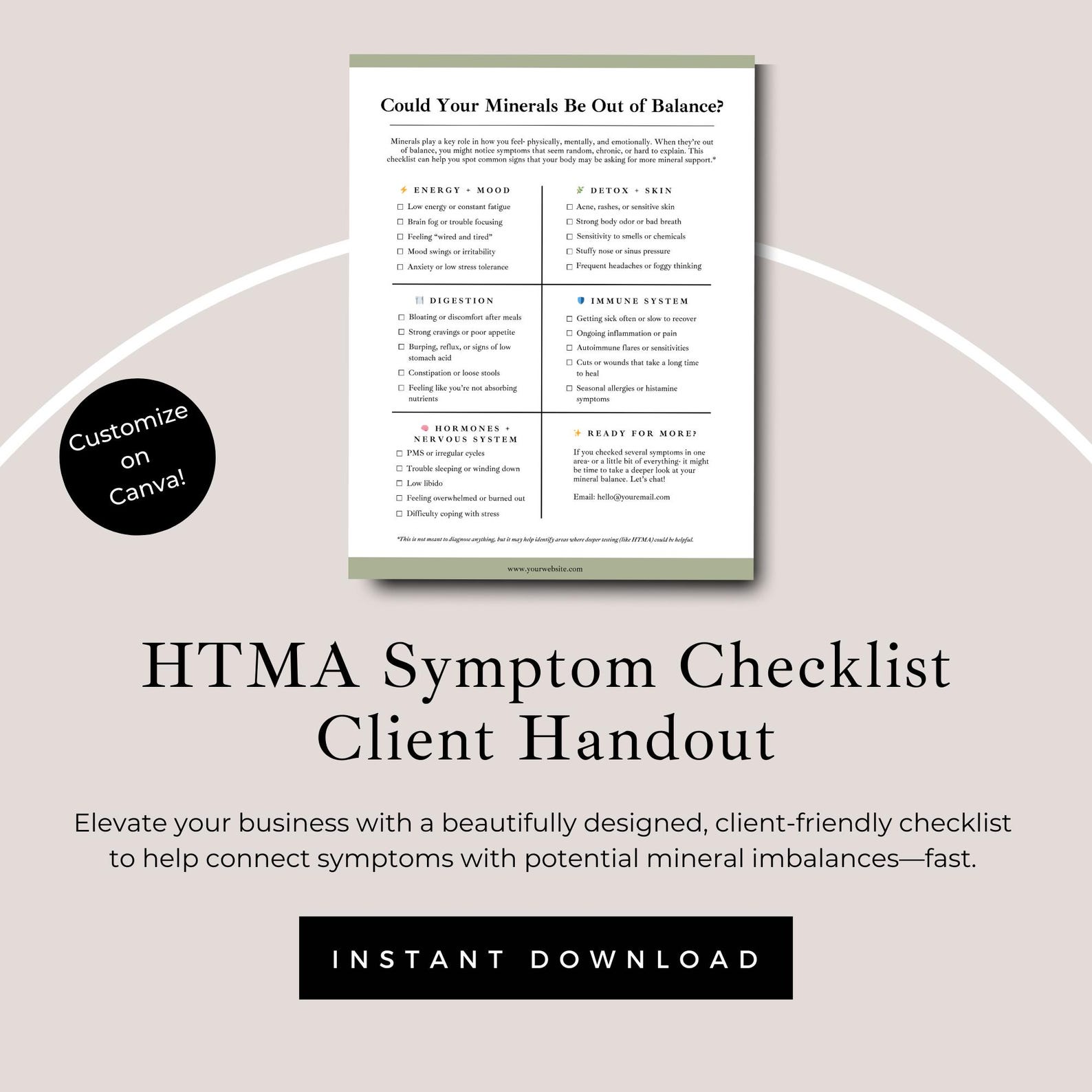 HTMA Symptom Checklist, Nutrition Coach Handout, Canva Editable ...