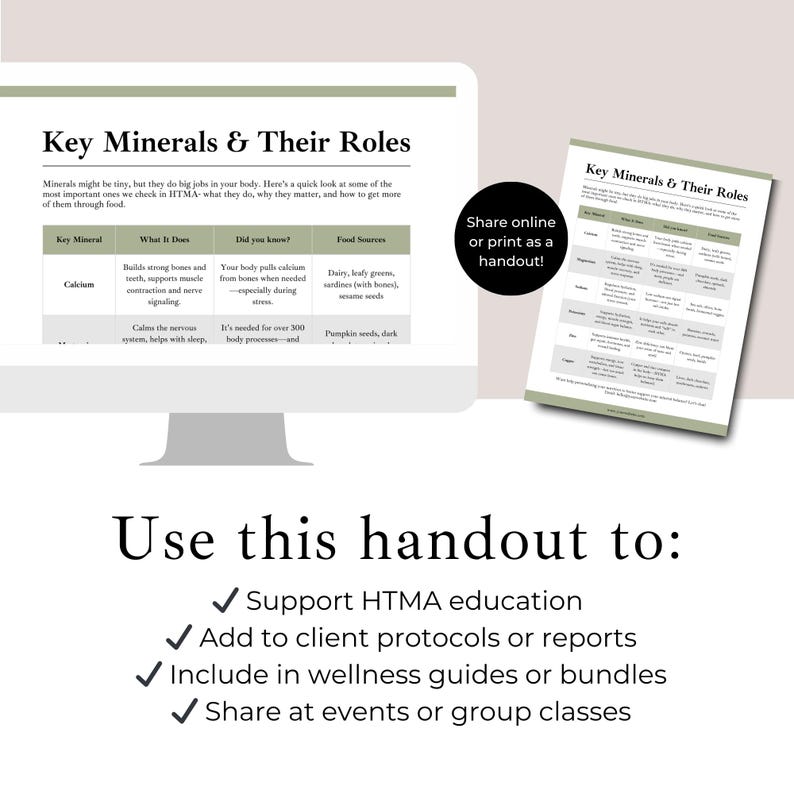 HTMA Mineral Guide: Key Minerals, Nutrition Coach Handout, Canva ...