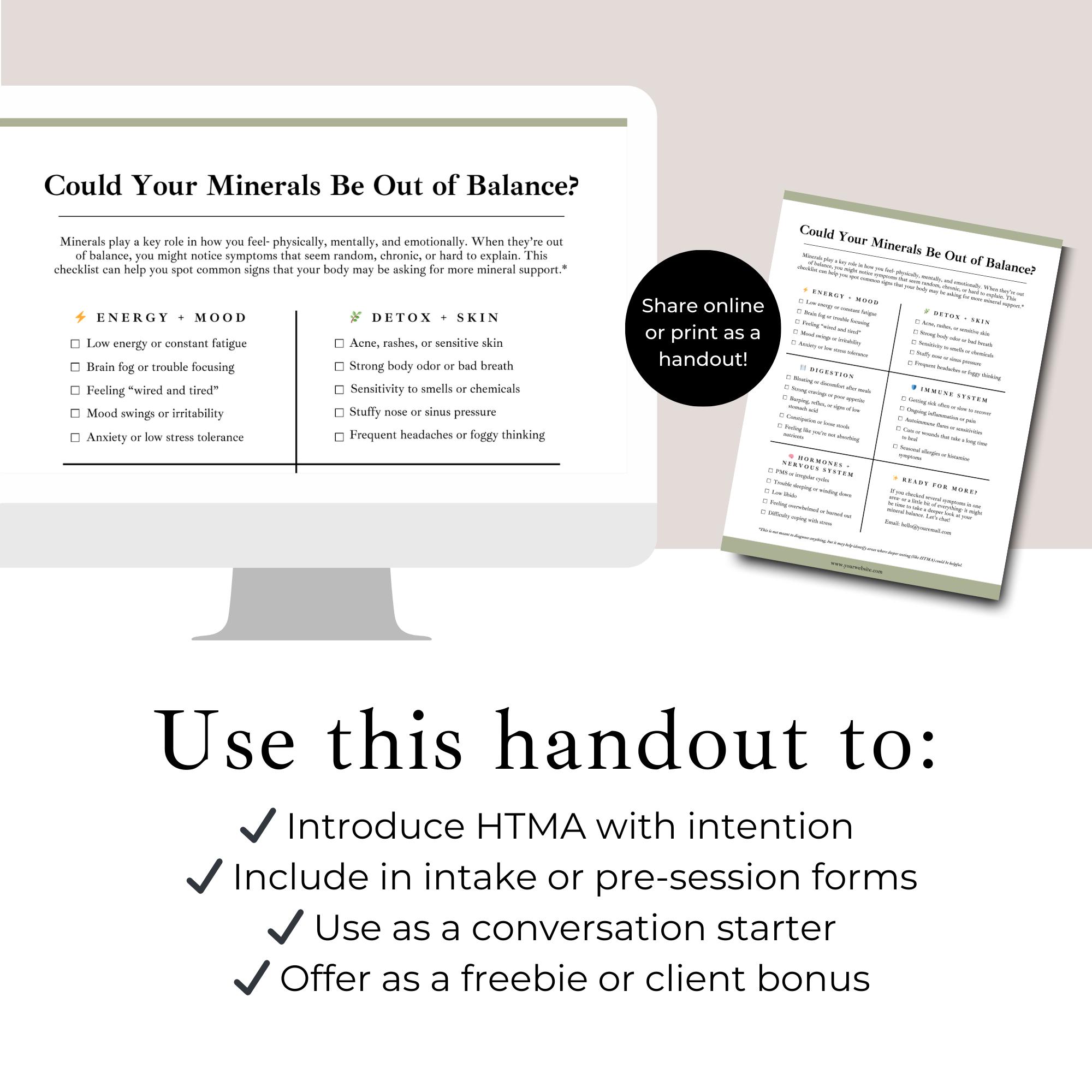 HTMA Symptom Checklist, Nutrition Coach Handout, Canva Editable ...