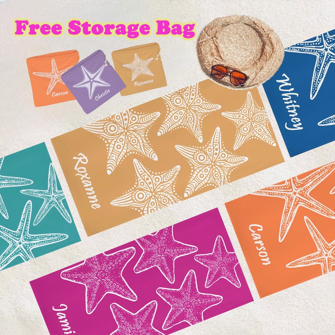 Customized Name Starfish Beach Towel,custom Beach Towel,custom Towels,beach Towel,personalized ...