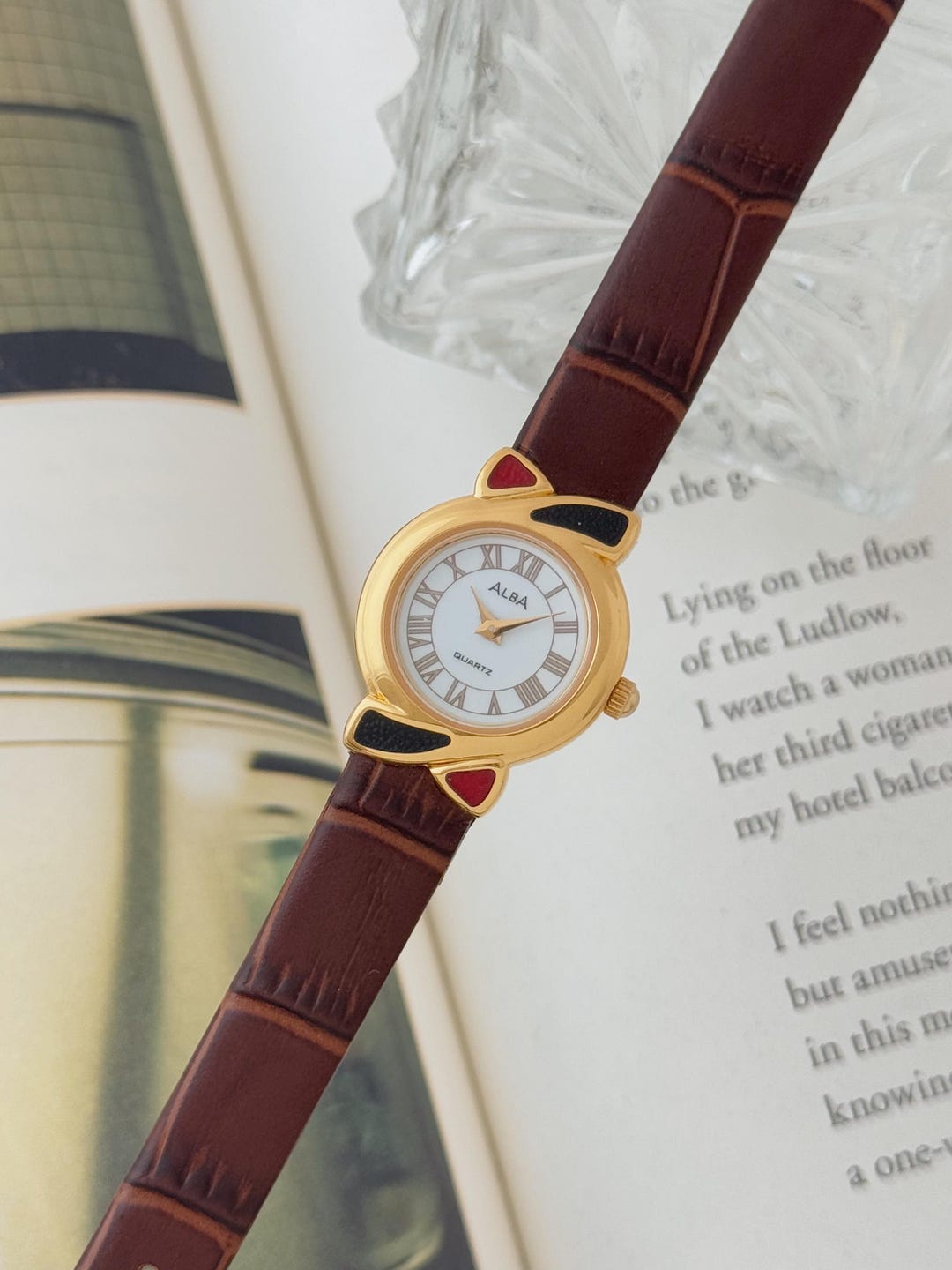 Vintage Alba Seiko Gold Tone Round Case Watch With Leather Strap ...