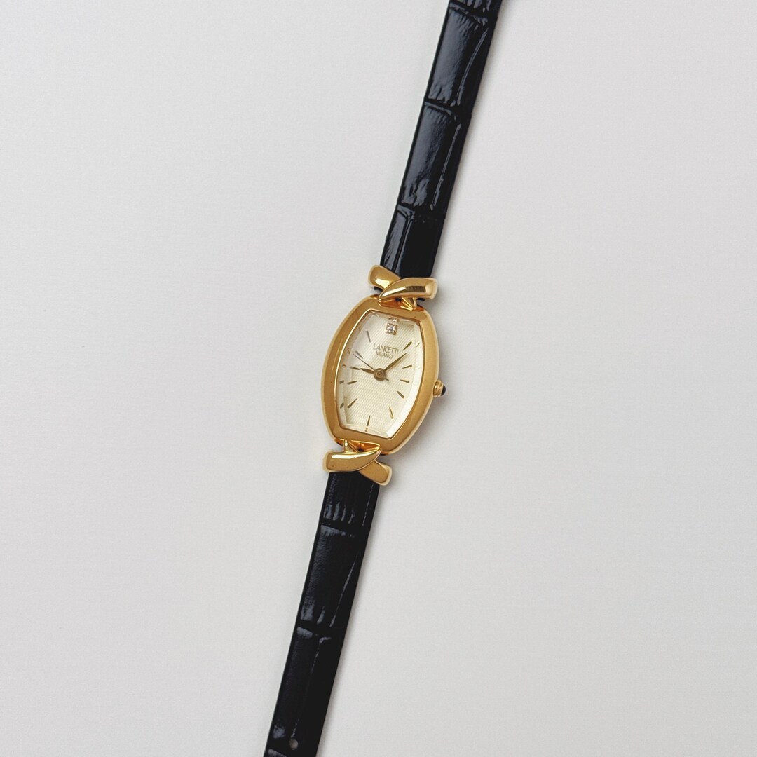 Lancetti Milano Gold Tone Watch, Leather Straps Watch, Women Wristwatch ...