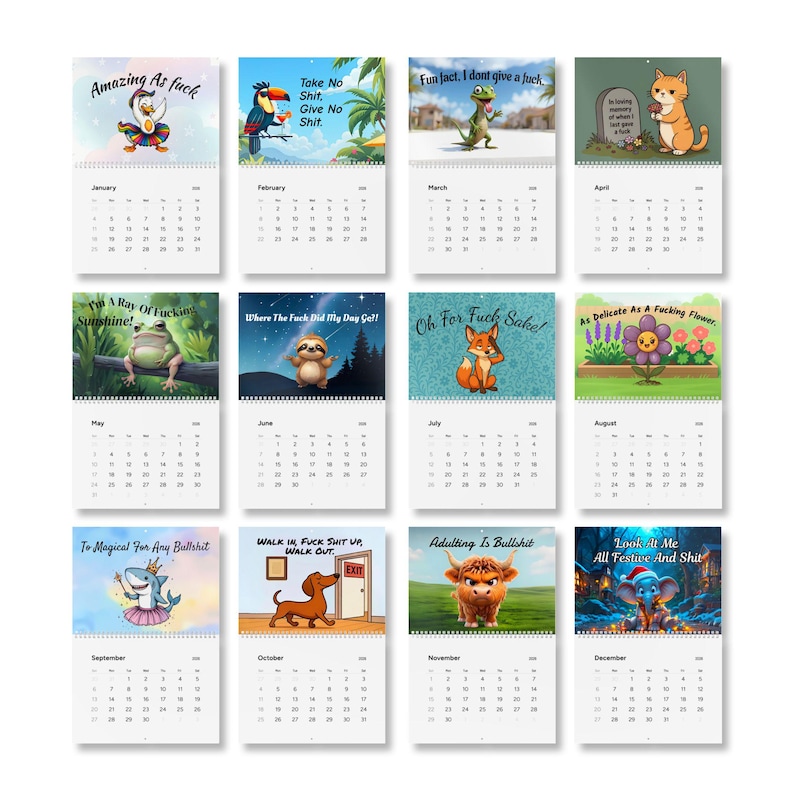 2026 Sweary Kalender 2026 Lustig Fluchen Kalender Lustiger Tierkalender ...