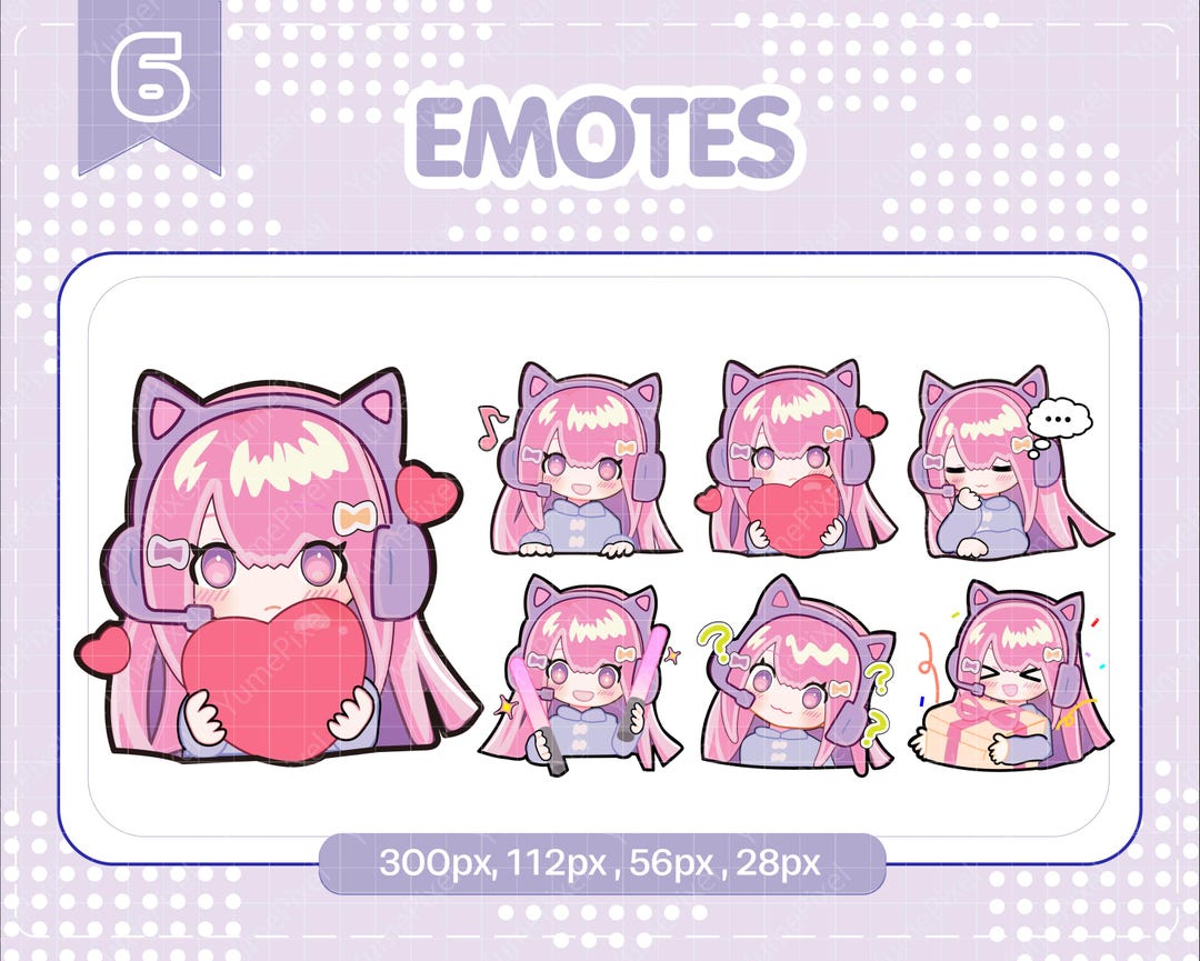 Pink Hair Gamer Girl Emotes | Cat Ear Headphones | Streamer Emotes for ...