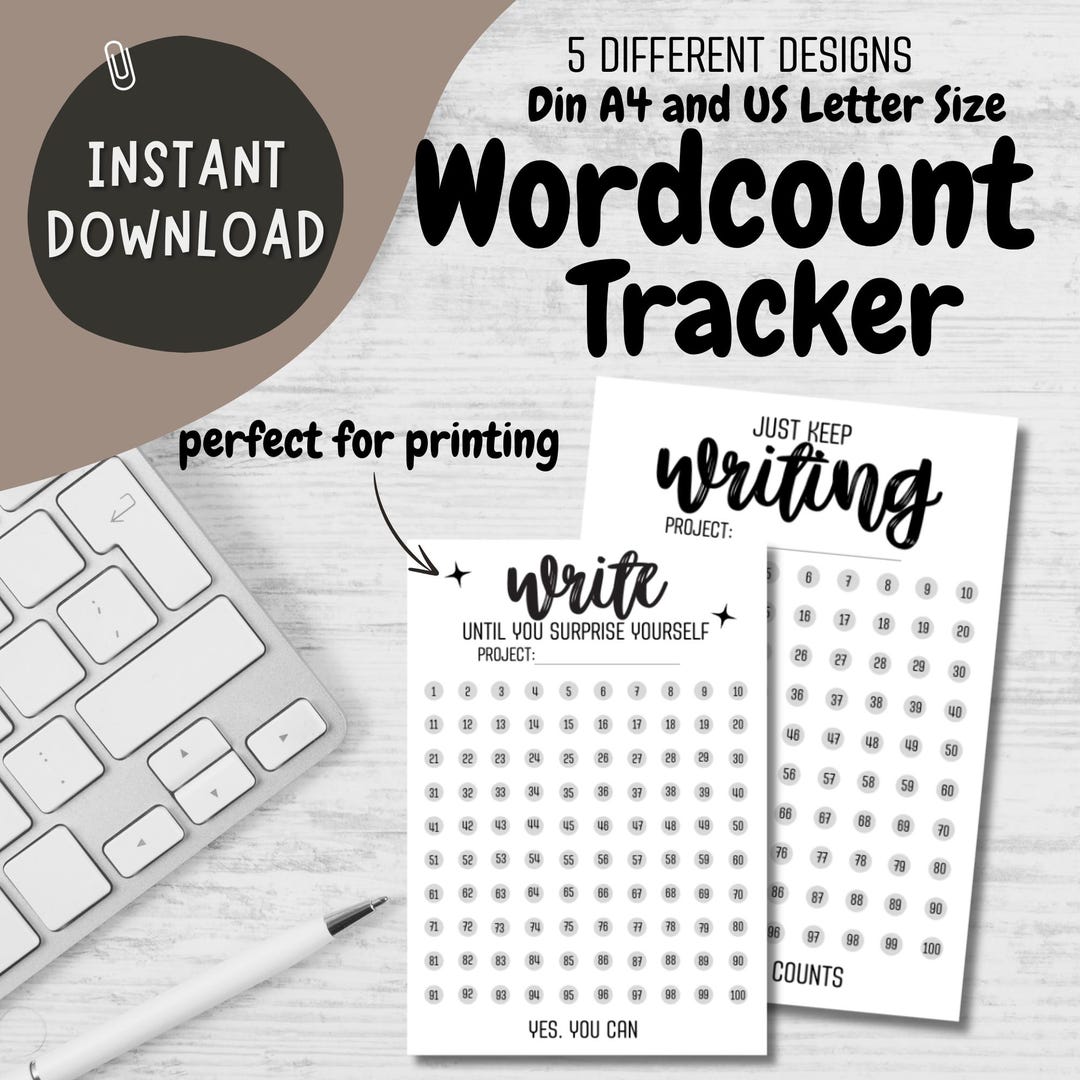 Printable Word Count Tracker | Writing Tracker PDF | 5 Versions | A4 ...