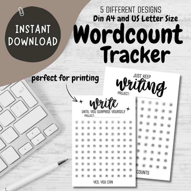 Printable Word Count Tracker | Writing Tracker PDF | 5 Versions | A4 ...