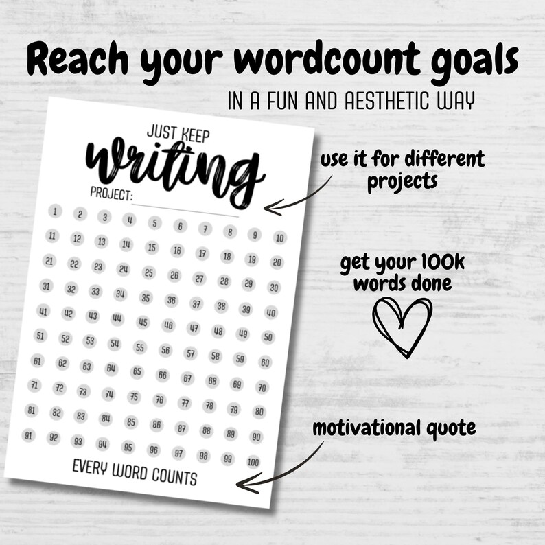 Printable Word Count Tracker | Writing Tracker PDF | 5 Versions | A4 ...