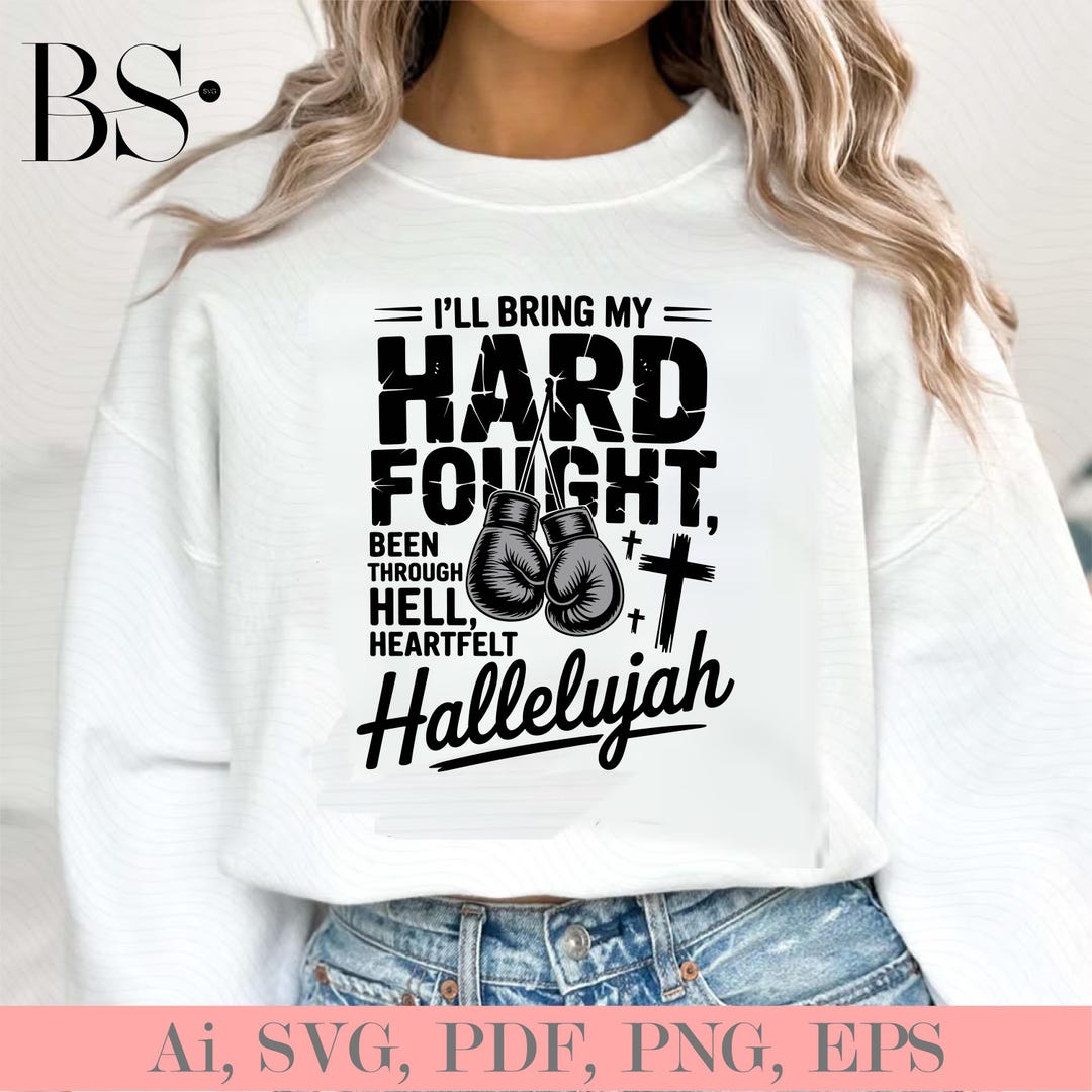 Hard Fought Hallelujah SVG PNG, Christian Boxing Gloves Cross Design ...