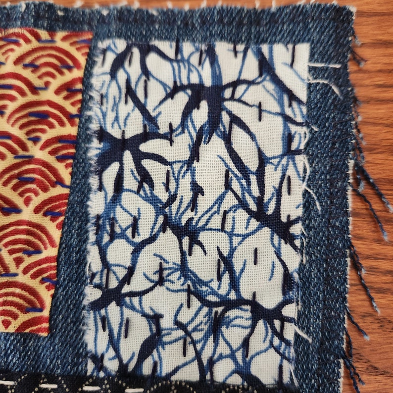 Denim Patch, Mending Patch, Sashiko Handstitched Boro Inspired, Slow ...