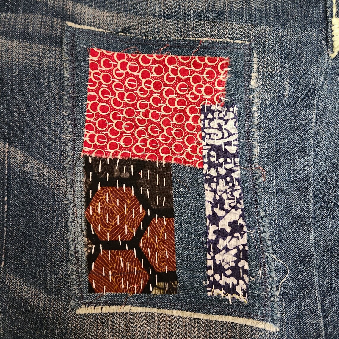 Denim Patch, Sashiko Handstitched Boro Inspired Mending Patch ...