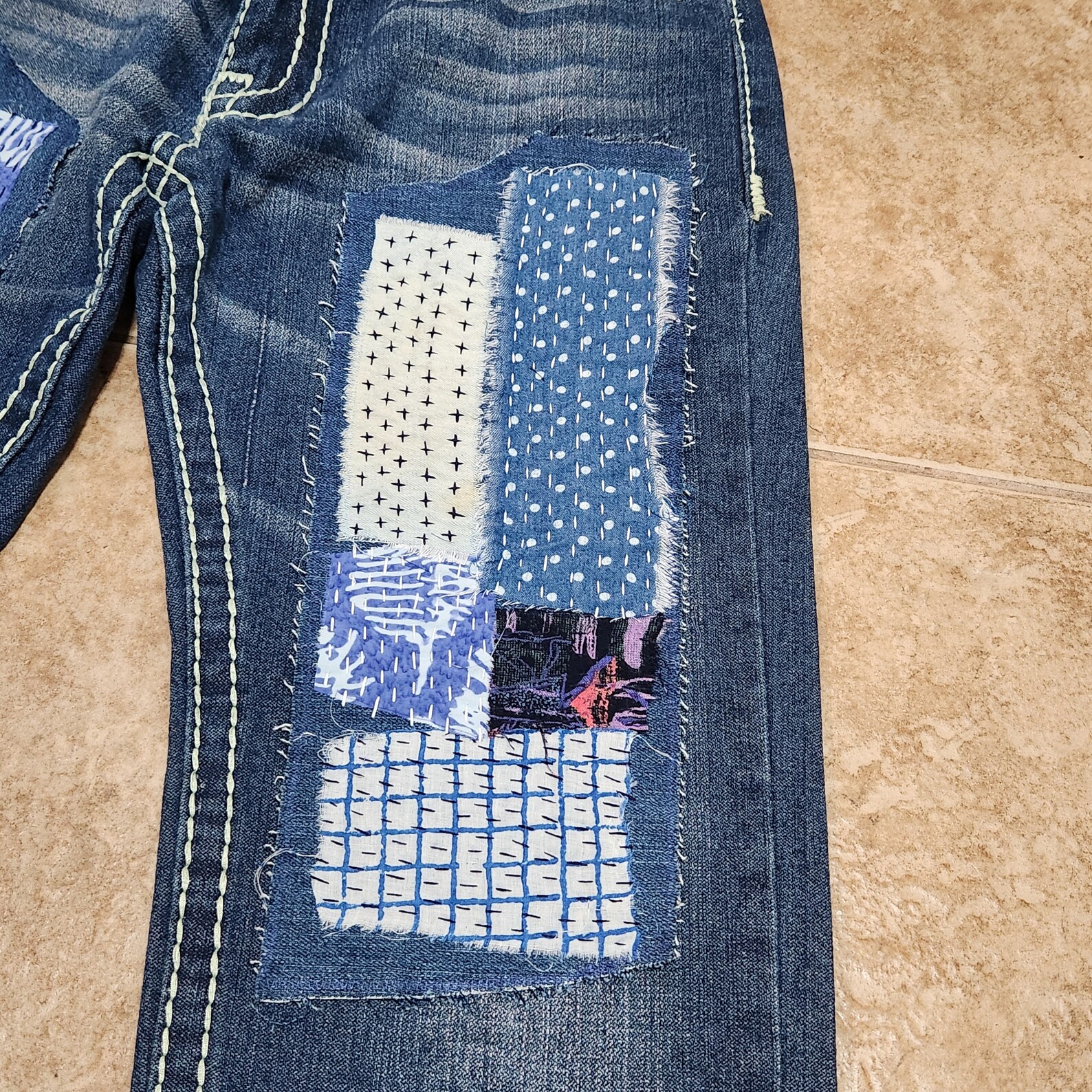 Denim Patches Set , Sashiko Handstitched Boro Inspired Mending Patches ...