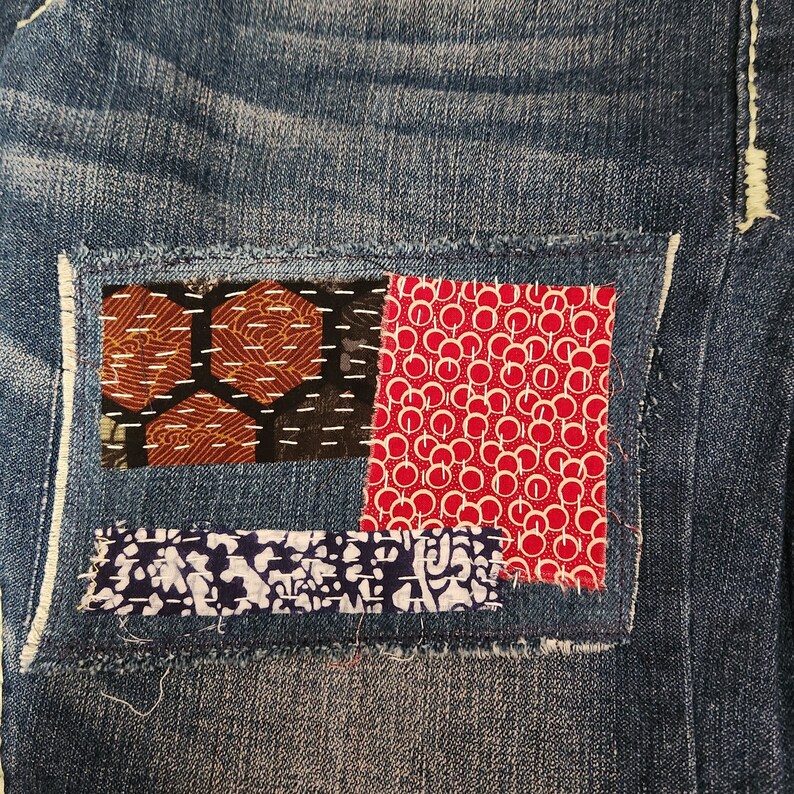 Denim Patch, Sashiko Handstitched Boro Inspired Mending Patch ...