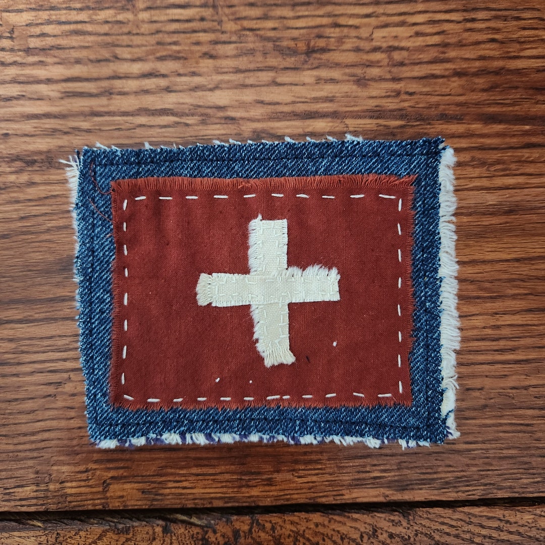 Swiss Flag Denim Patch, Sashiko Handstitched Boro Inspired Mending ...