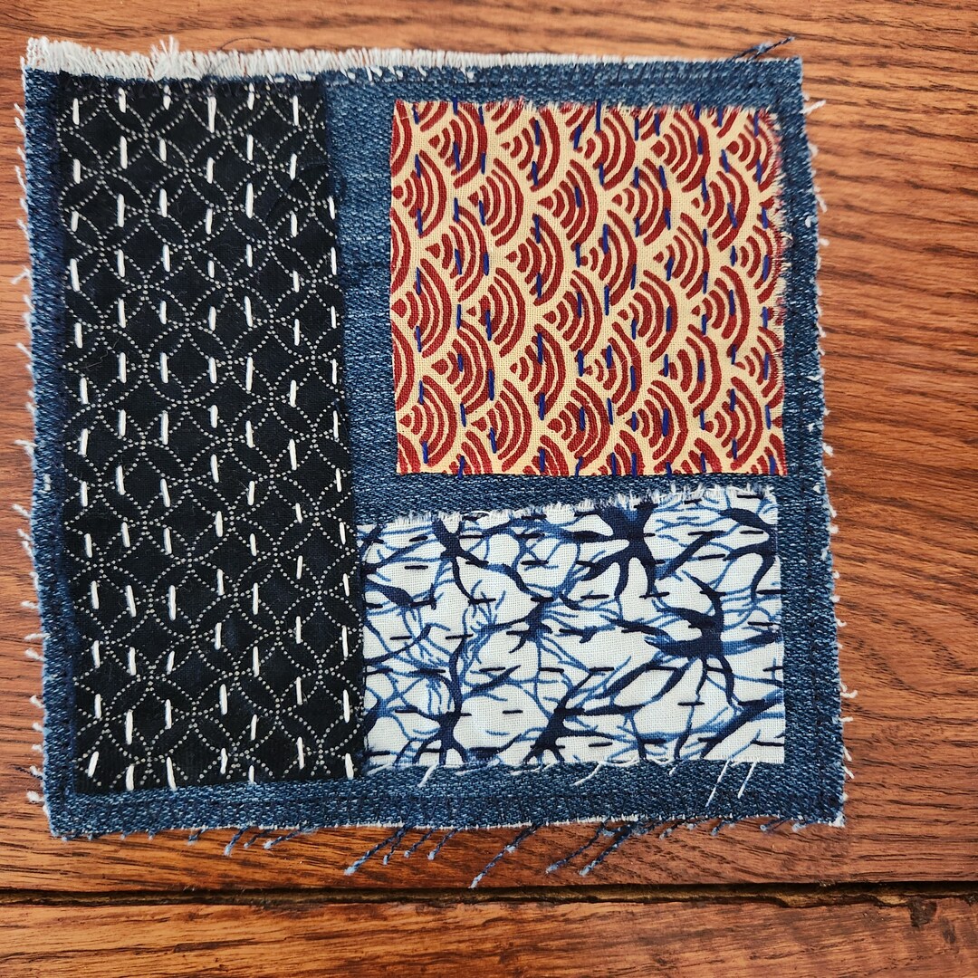 Denim Patch, Mending Patch, Sashiko Handstitched Boro Inspired, Slow ...