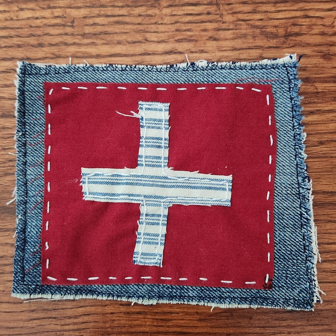 Swiss Flag Denim Mending Patch, Sashiko Boro Inspired (DP004) - Etsy