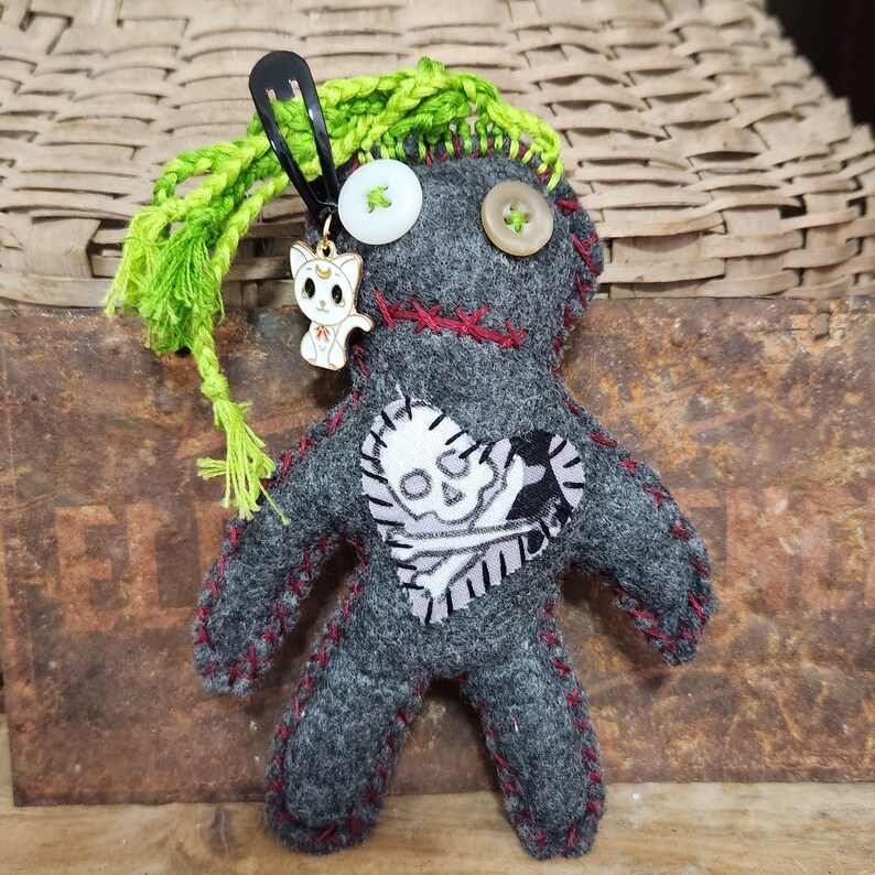 Zombie Doll, Charcoal Gray Felt, Button Eyes, Hand Embroidered ...
