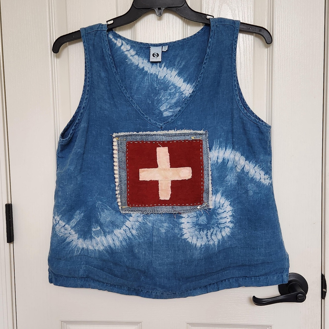 Swiss Flag Denim Patch, Sashiko Handstitched Boro Inspired Mending ...