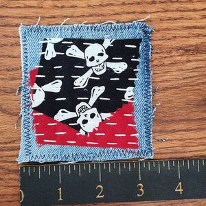 Small Denim Patch, Halloween Skull Crossbones, Sashiko Handstitched Boro Inspired Mending Patch ...