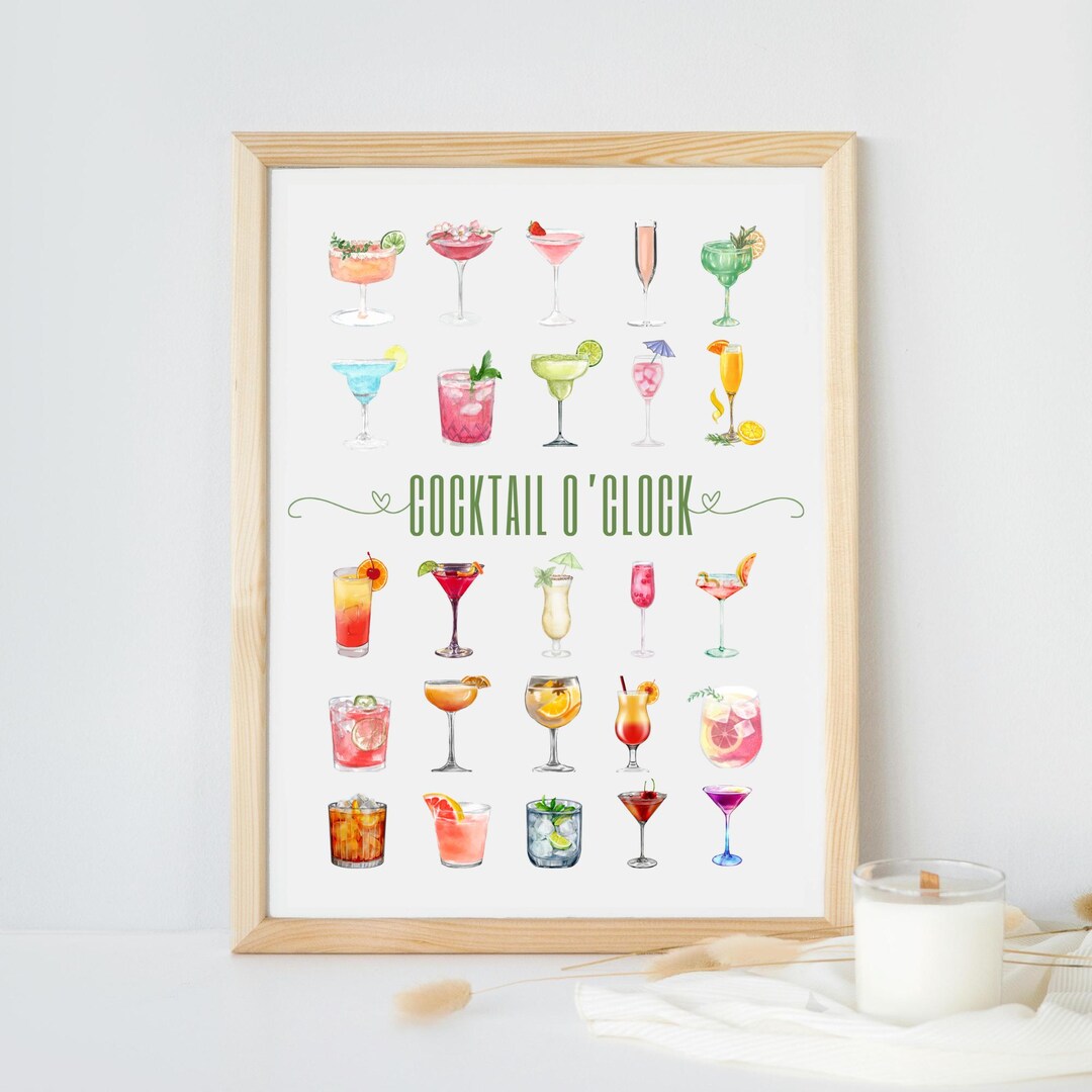Colorful Cocktail Wall Art, Bar Cart Retro Drinks Digital Print, Happy ...