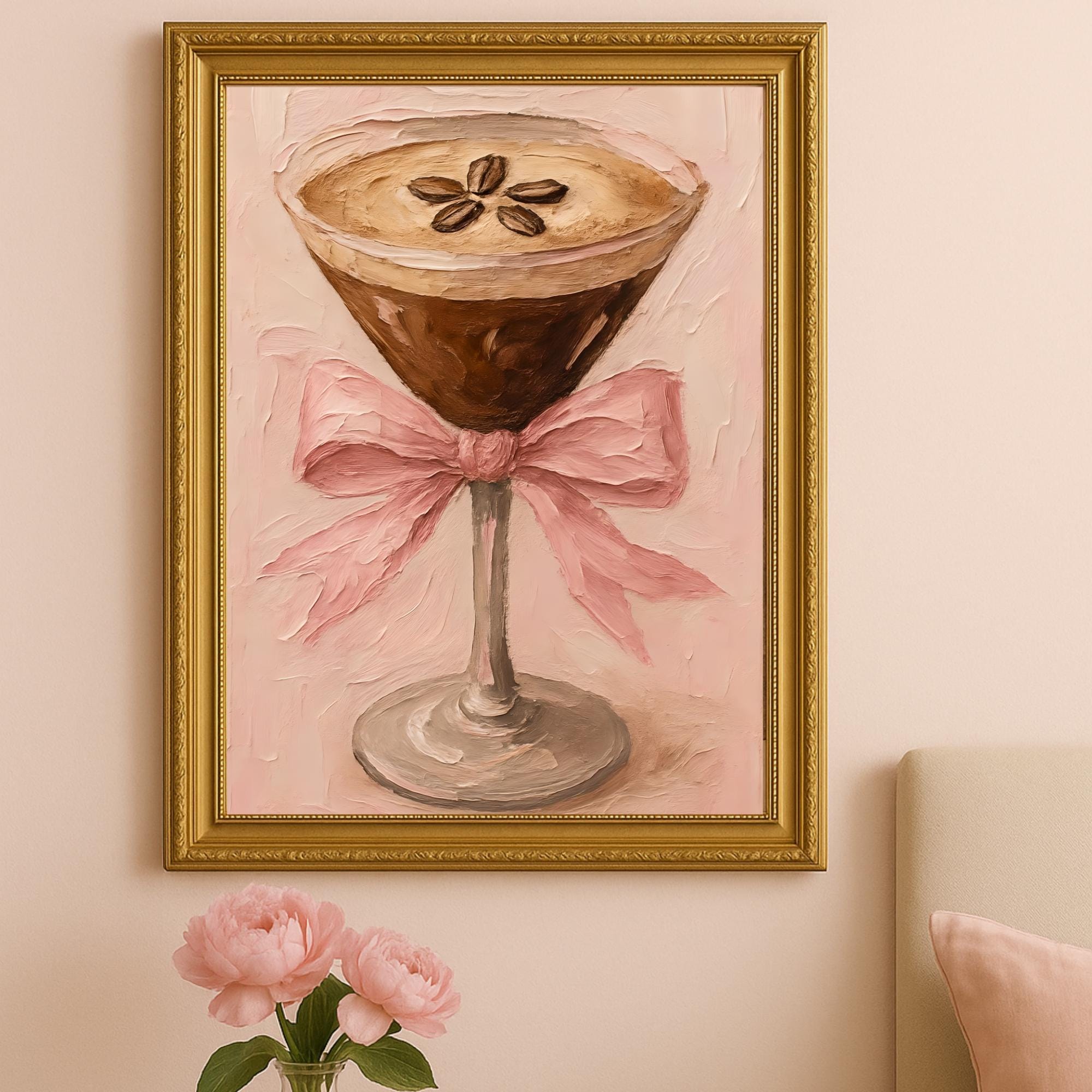 Impasto Espresso Martini Printable Art, Coquette Light Pink Bow Art ...