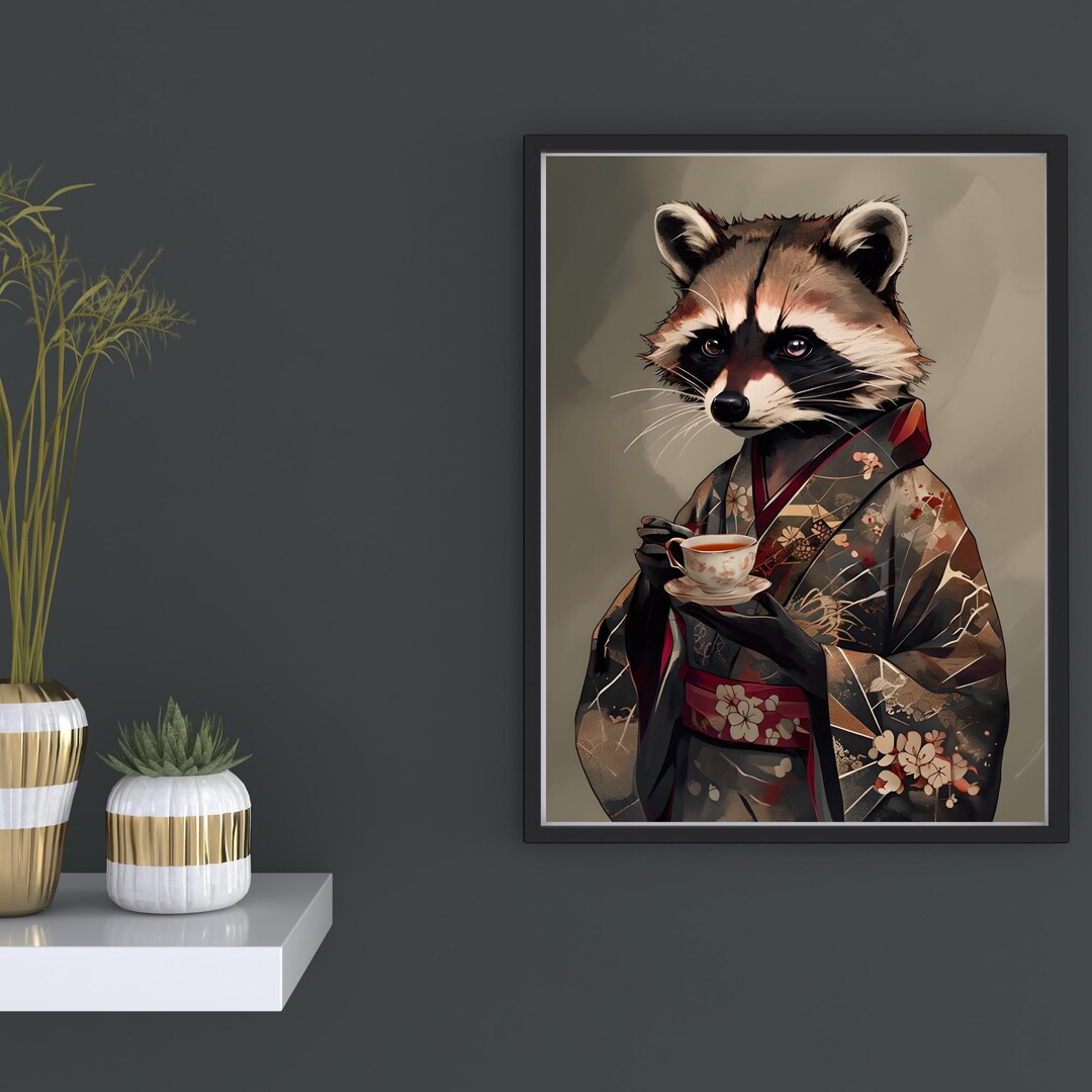 Japandi Wall Art, Wabi Sabi Wall Art, Raccoon Poster, Espresso Cup Wall ...
