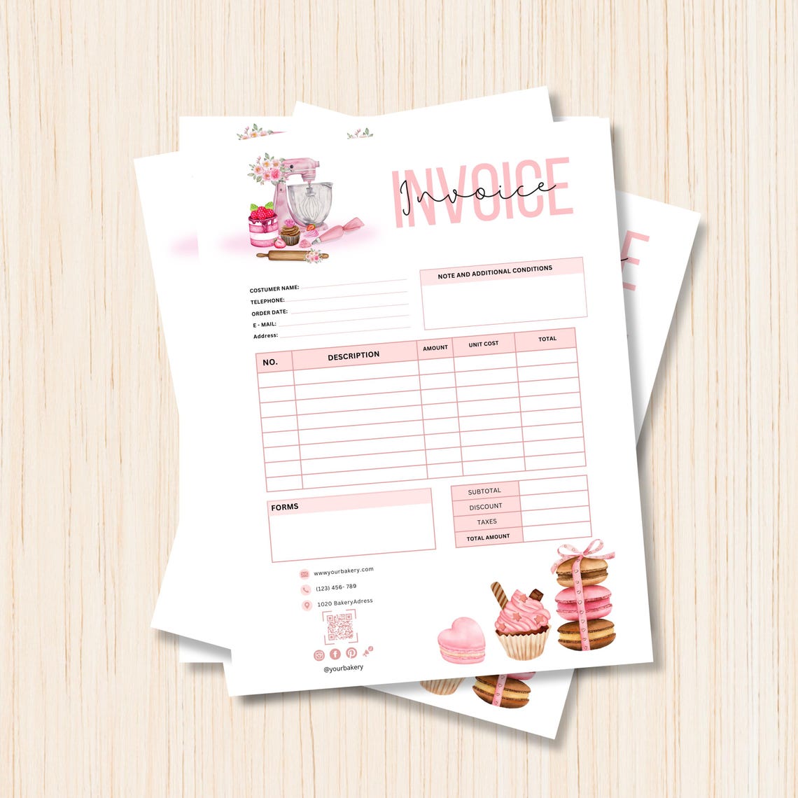 Elegant Bakery Invoice Template | Customizable & Printable |sweet Shop ...