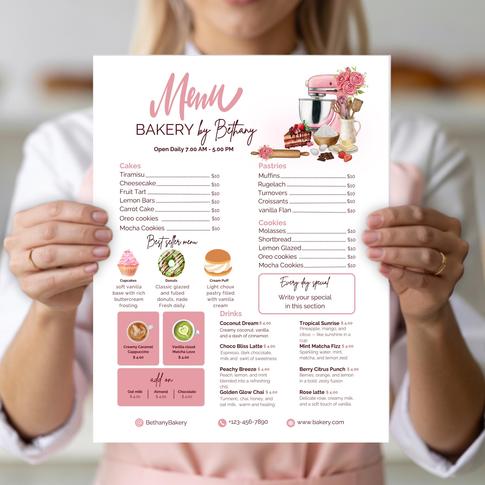 Pink Bakery Menu Template | Editable Cafe Menu, Canvatemplate (8.5x11 ...