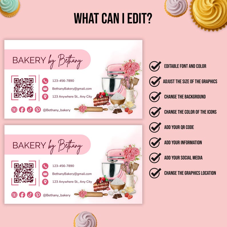 Bakery Business Card Template | Editable QR Code Canva Design (digital ...