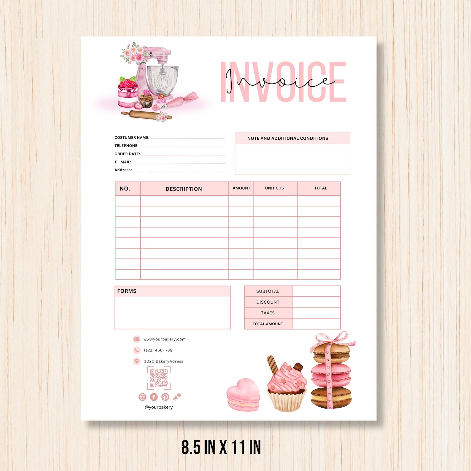 Elegant Bakery Invoice Template | Customizable & Printable |sweet Shop ...