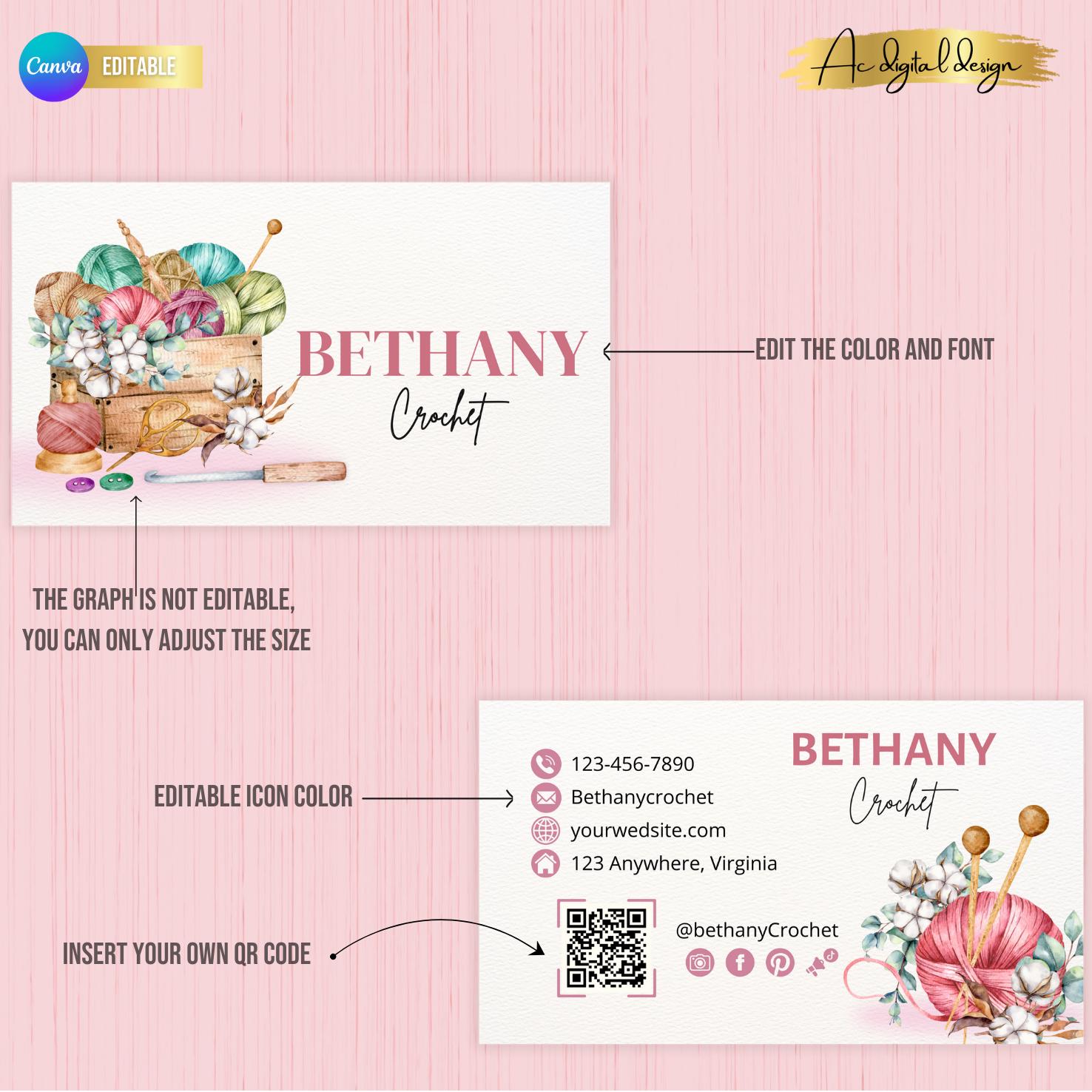 Crochet Business Card Template| Editable in Canva| Small Business ...