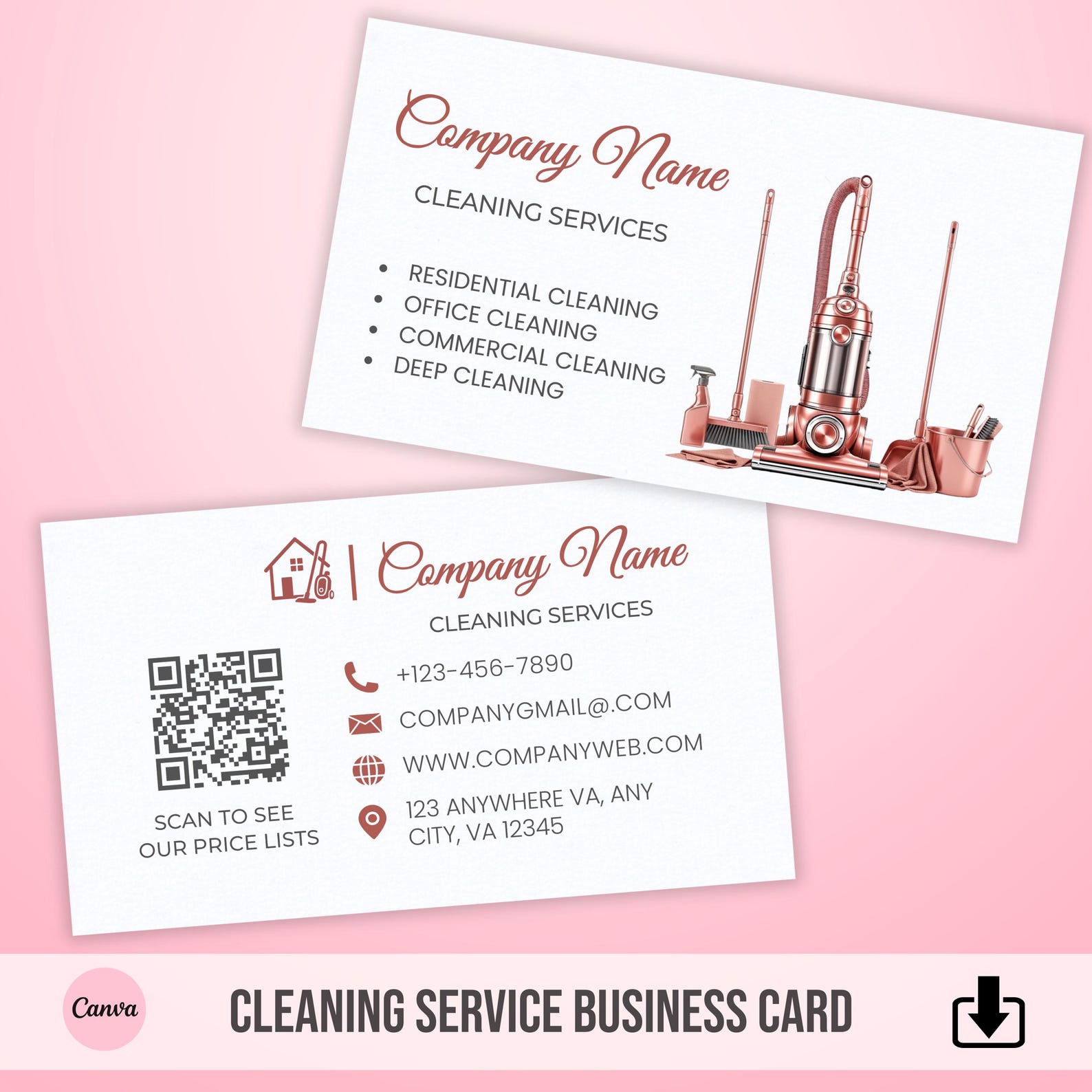 Cleaning Service Business Card Template | Rose Gold , Canva Design - Etsy