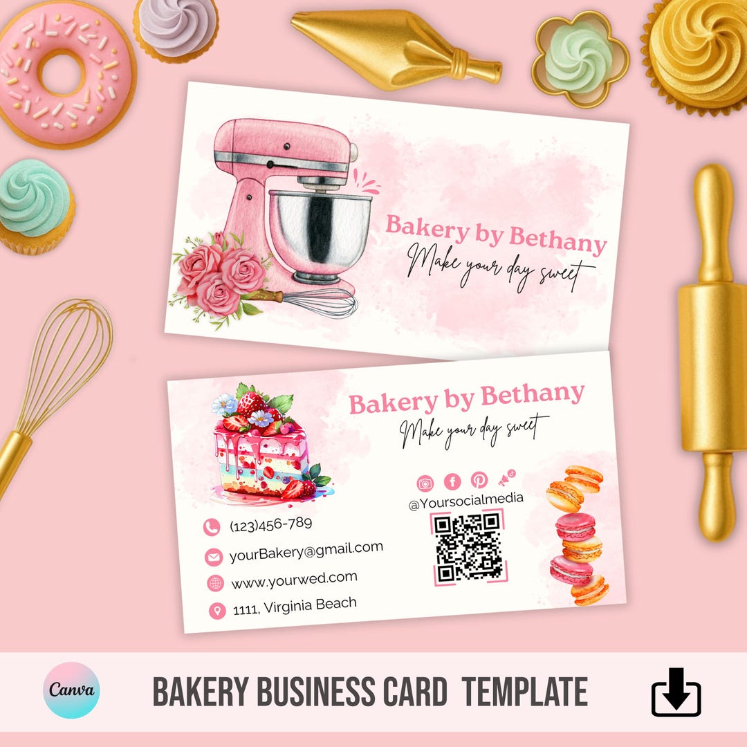 Sweet Shop Business Card Template | Editable QR Bakery Card (canva) - Etsy