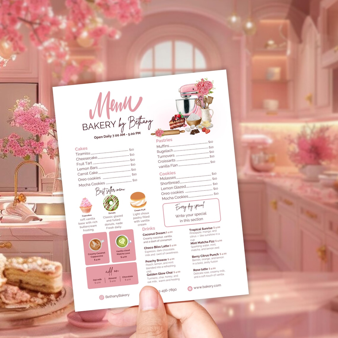 Pink Bakery Menu Template | Editable Cafe Menu, Canvatemplate (8.5x11 ...