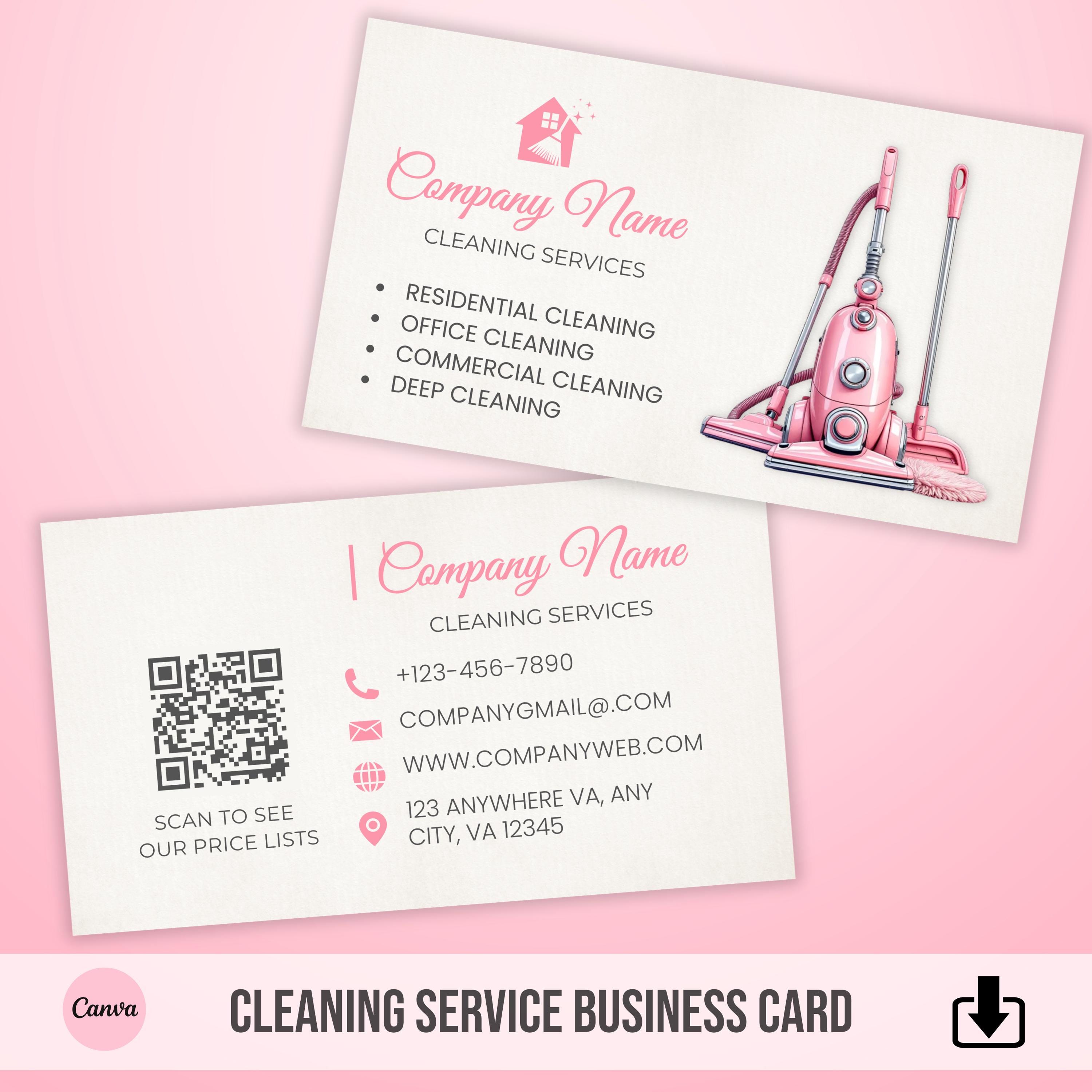 Cleaning Service Business Card Template | Pink, Beige Canva Design - Etsy