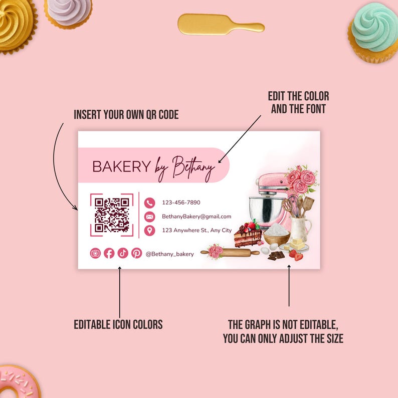 Bakery Business Card Template | Editable QR Code Canva Design (digital ...