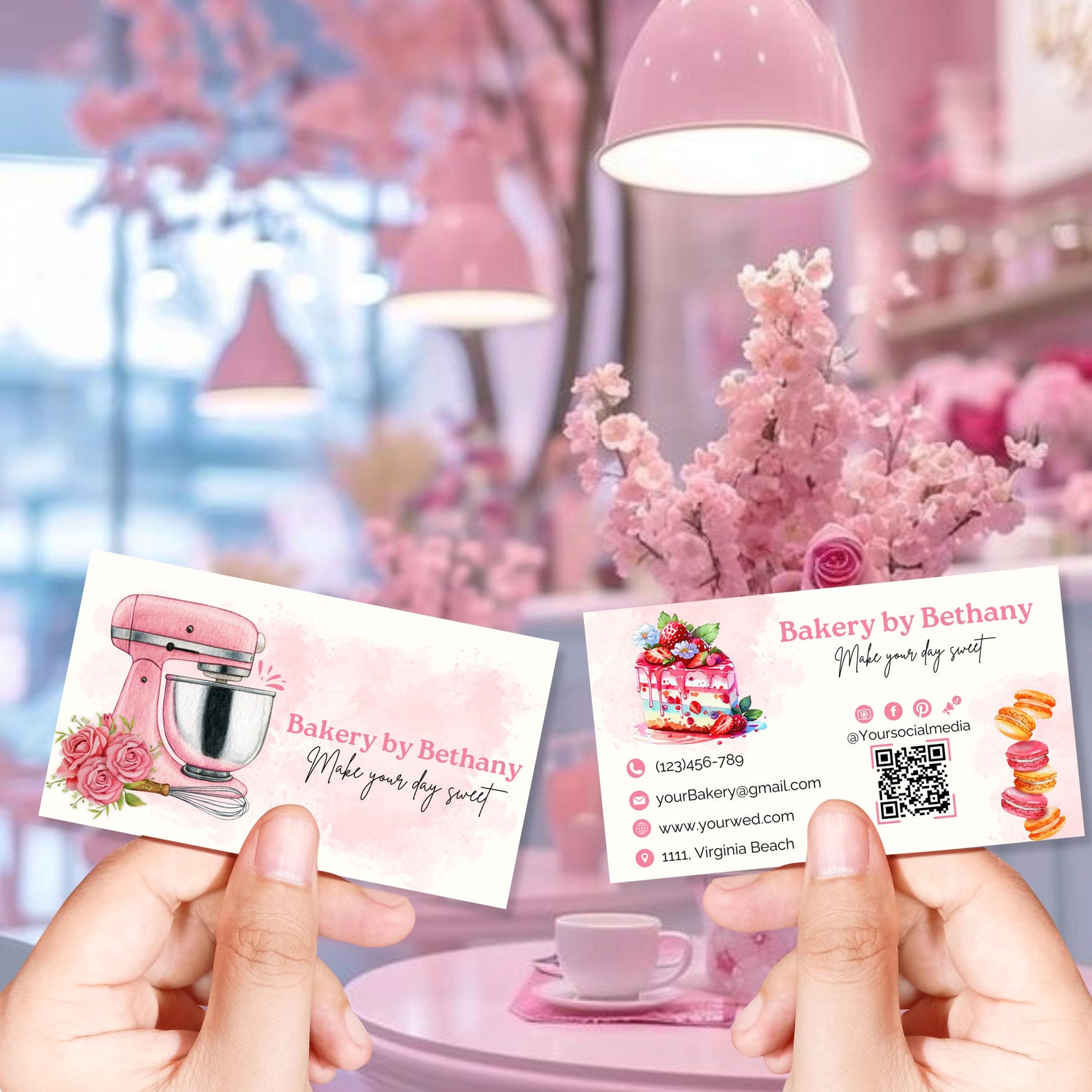 Sweet Shop Business Card Template | Editable QR Bakery Card (canva) - Etsy
