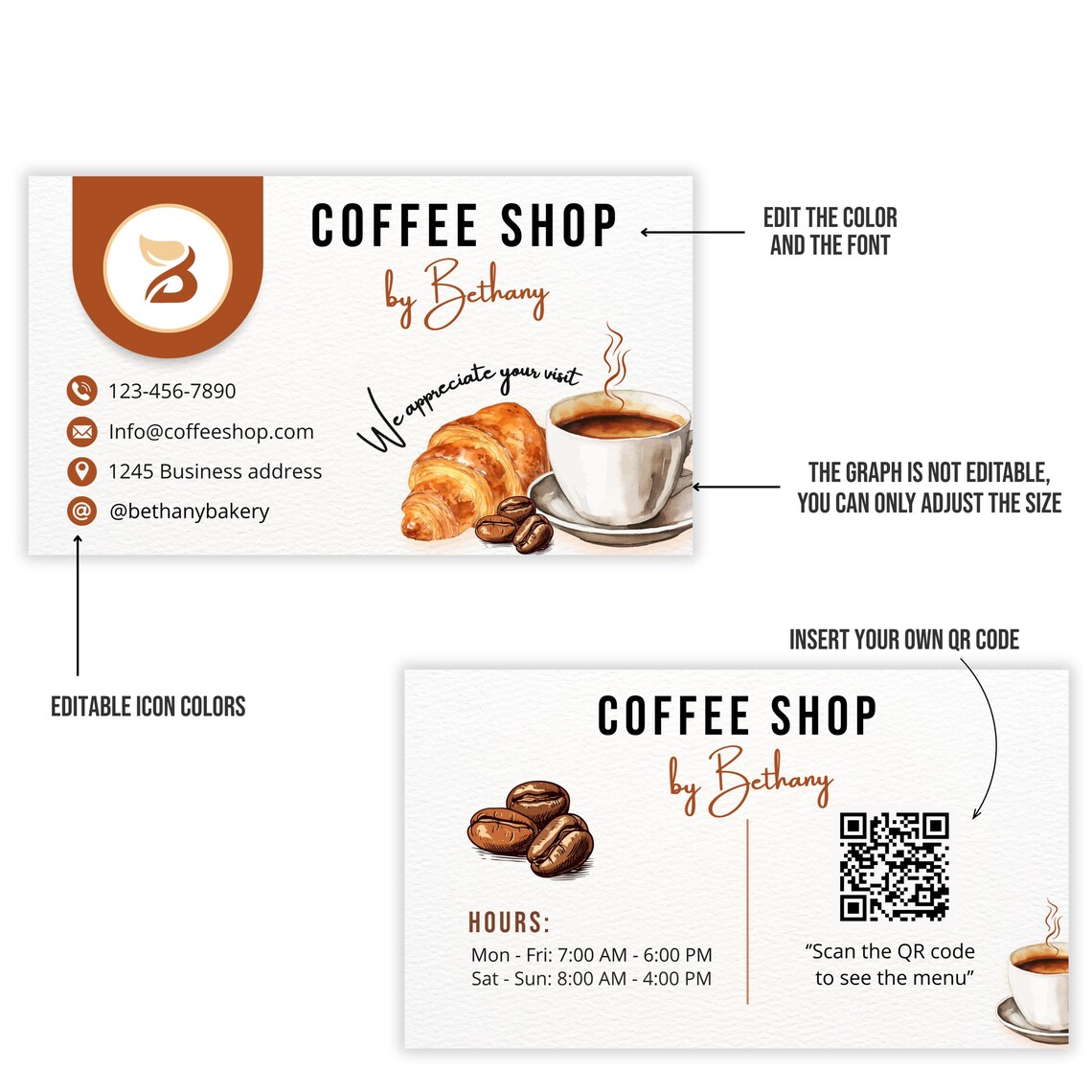Coffee Shop Business Card Template | Editable Canva Card | Printable ...
