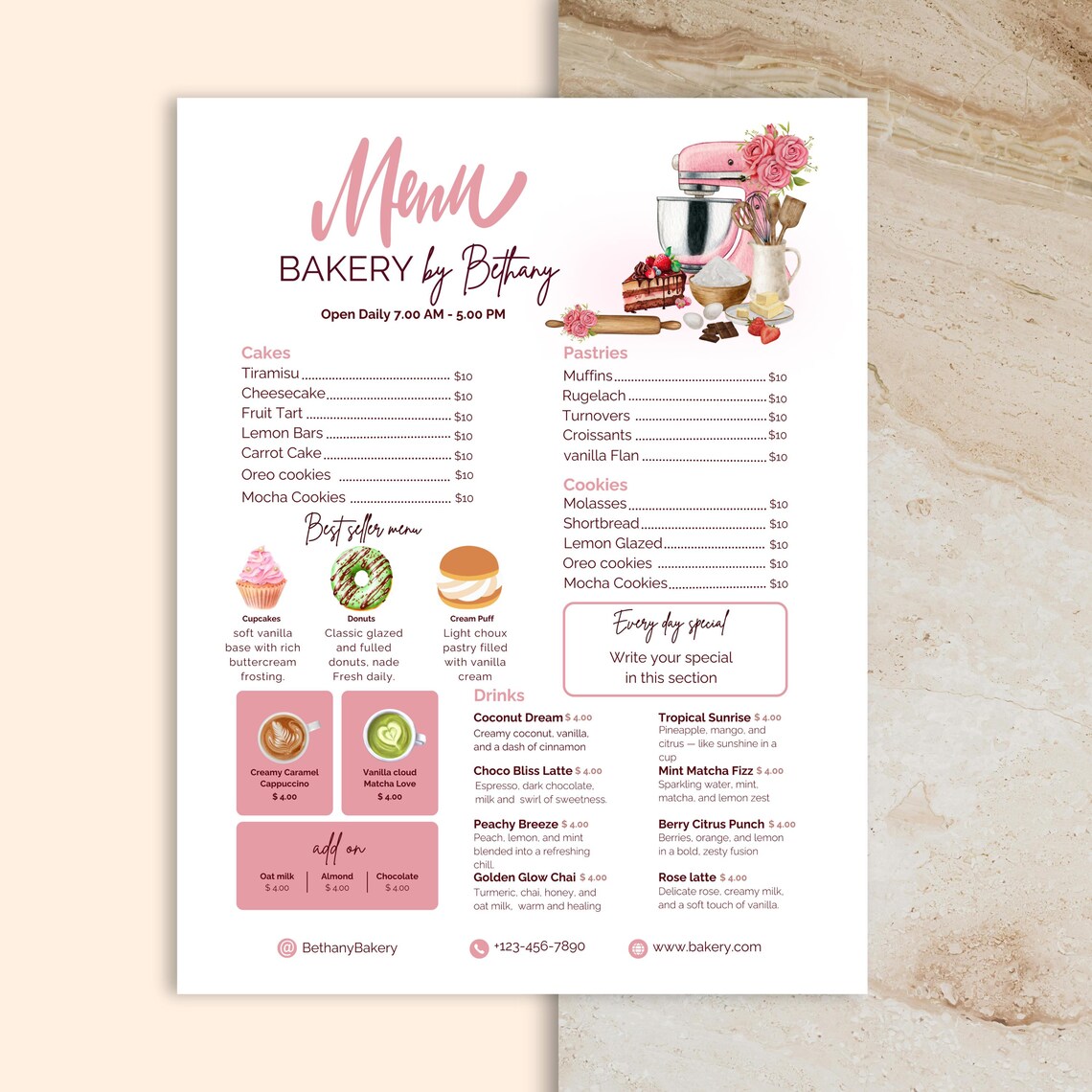 Pink Bakery Menu Template | Editable Cafe Menu, Canvatemplate (8.5x11 ...
