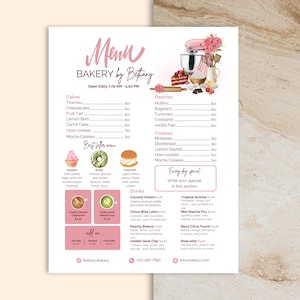 Pink Bakery Menu Template | Editable Cafe Menu, Canvatemplate (8.5x11 ...