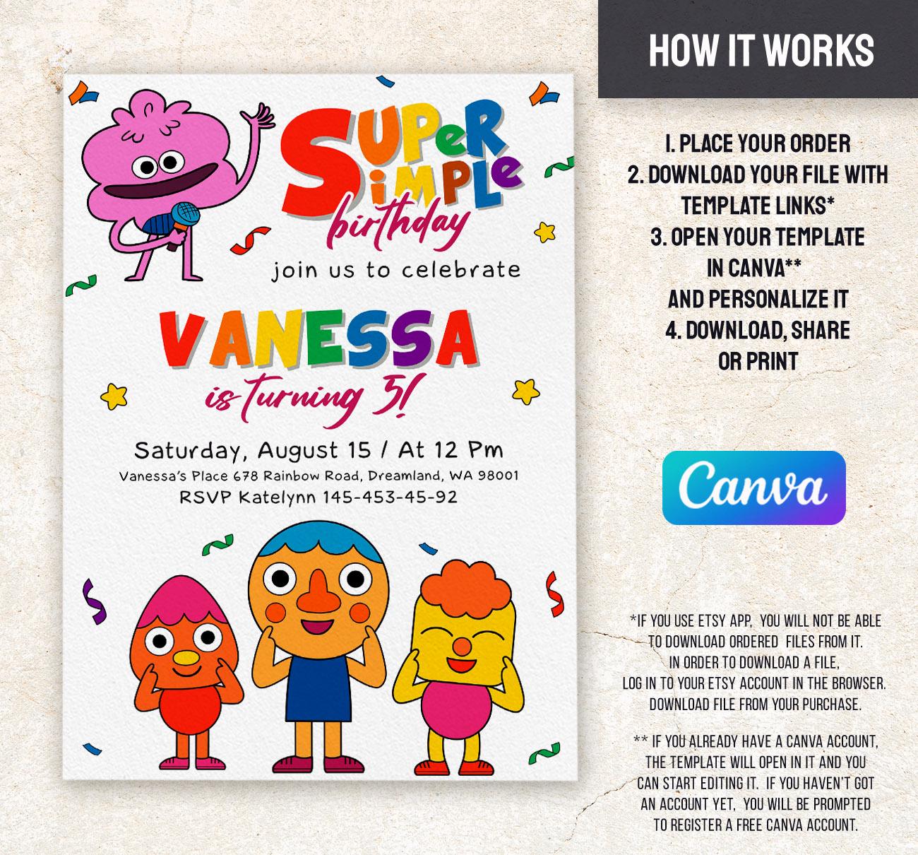 Printable Super Simple Songs Invitation, Music First Party, Editable ...