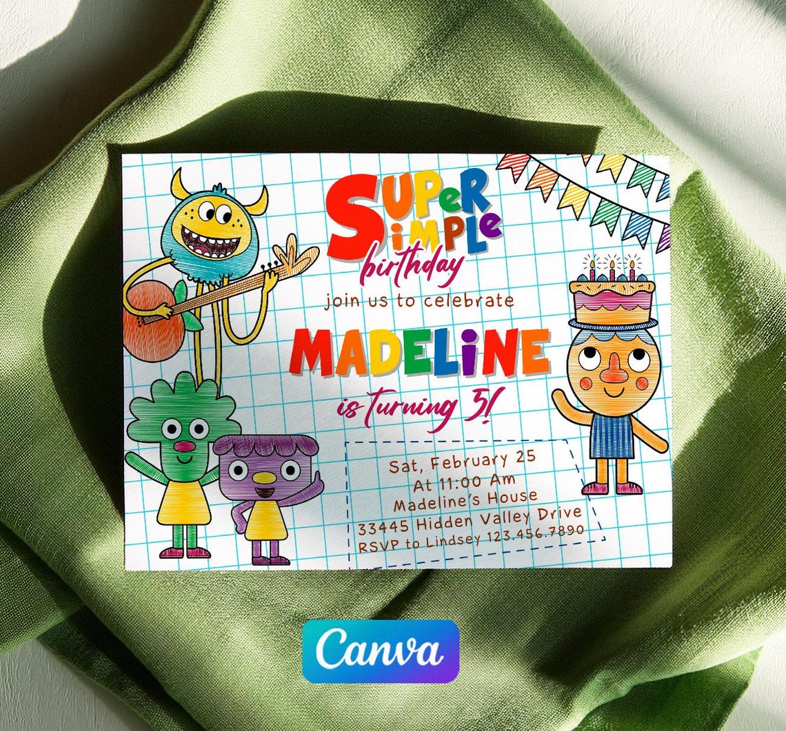 Printable Super Simple Songs Invitation, Music First Party, Editable ...