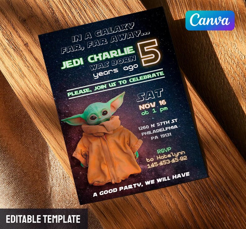 Invitación de cumpleaños de Baby Yoda, invitación de Star Wars ...
