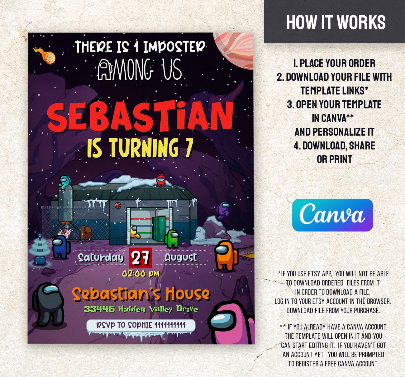 Among Us Birthday Party Invitation Template, Among Us Birthday Invitate ...