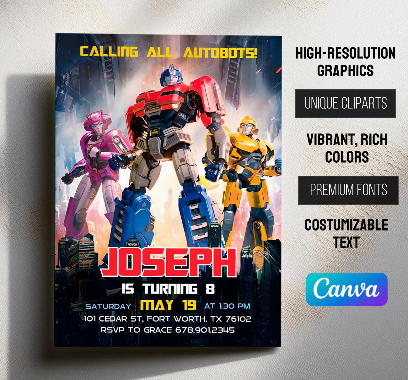 Printable Rescue Bots Birthday Invitation, Optimus Prime Invite ...