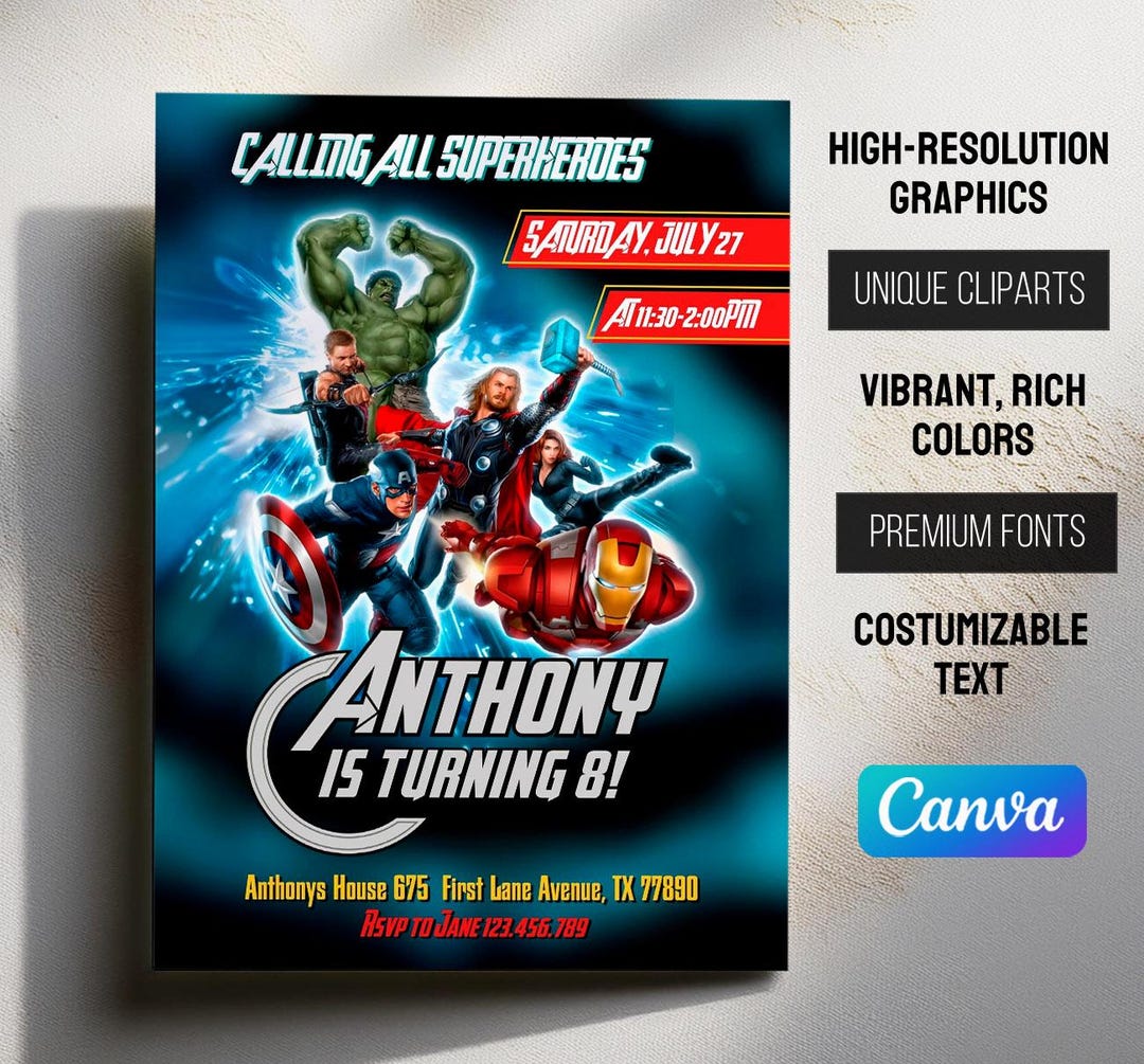 Printable Boy Birthday Invite, Super Hero Editable Party Invitation ...