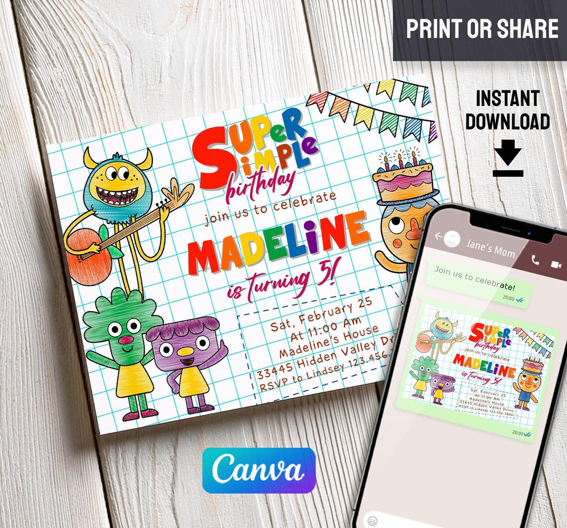 Printable Super Simple Songs Invitation, Music First Party, Editable ...