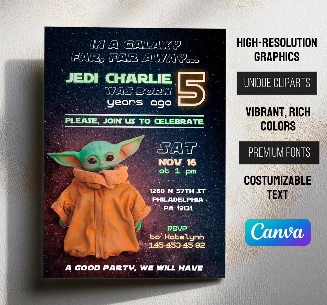 Invitación de cumpleaños de Baby Yoda, invitación de Star Wars ...