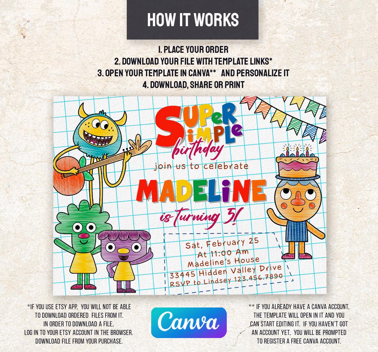 Printable Super Simple Songs Invitation, Music First Party, Editable ...