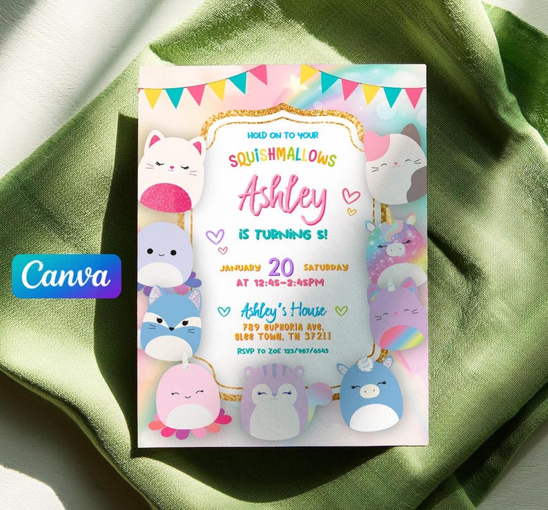 Squish Invitation, Printable Birthday Invitation, Girl Birthday Invite ...