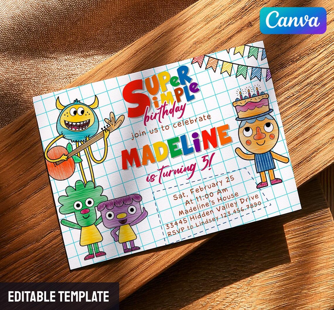 Printable Super Simple Songs Invitation, Music First Party, Editable ...